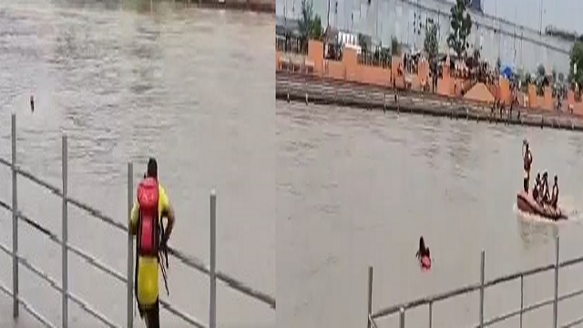 SDRF jawan rescues Kanwariya from drowning in Ganga