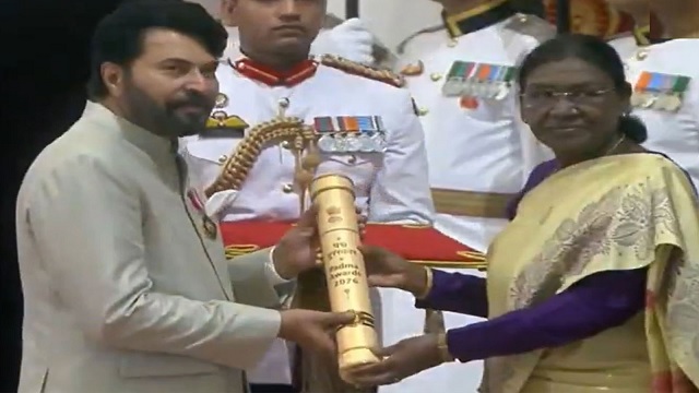 Mammootty Receives Padma Bhushan From President Murmu